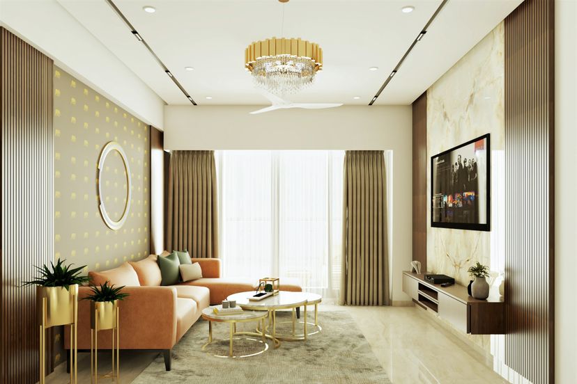 Gypsum And Wooden False Ceiling Design With Track Lights | Livspace
