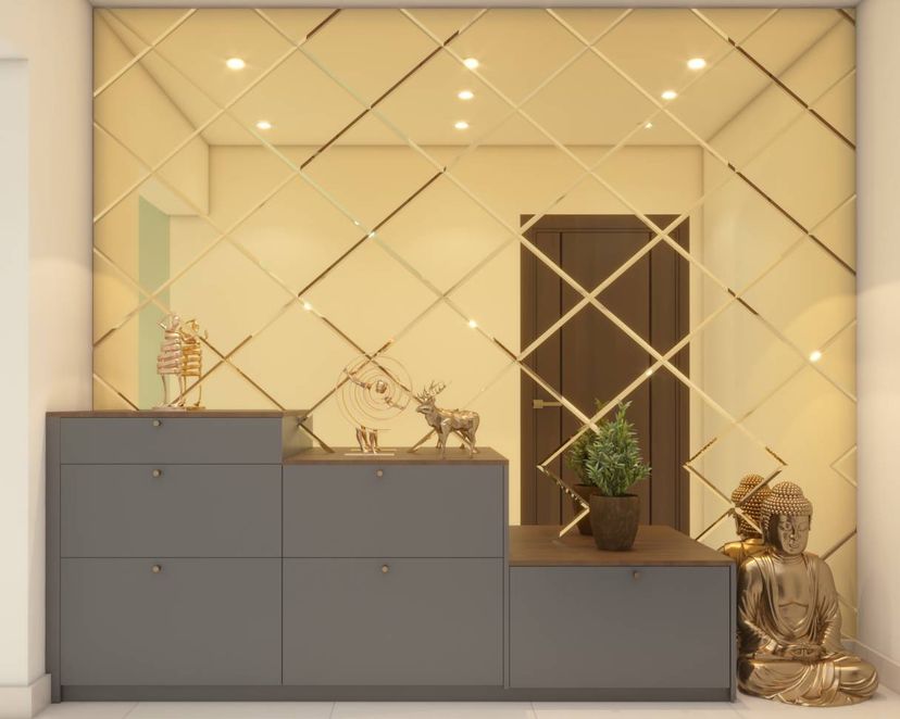 Spacious Foyer Design With Dove Grey Units | Livspace