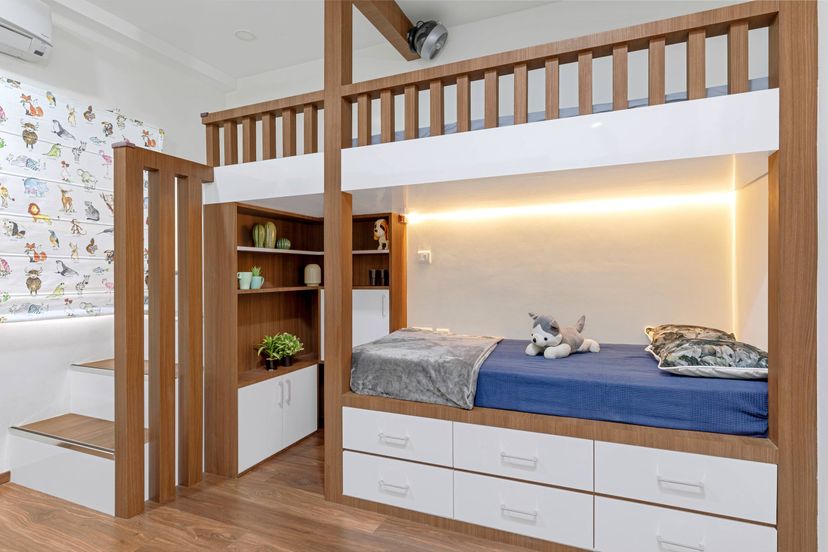 Kids' Room With A Two-Sharing Bed With Inbuilt Storage | Livspace