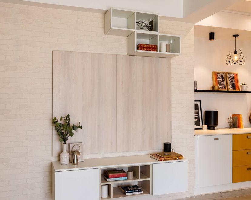 White TV Unit With Open Shelves | Livspace