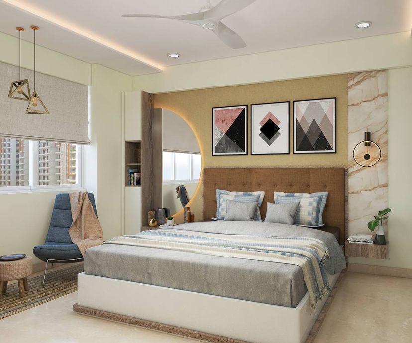 Compact Guest Room Design With Contemporary Brown Bed And Marble ...