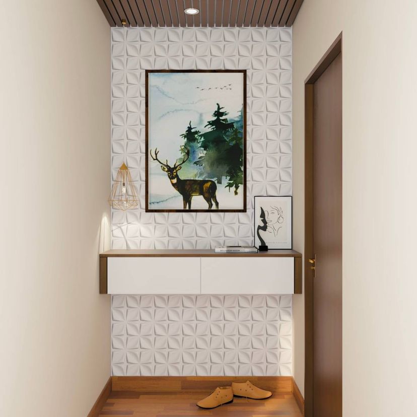 Storage With White And Wood Theme For Foyer Design | Livspace