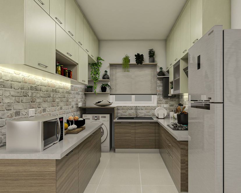 Parallel Kitchen Design With A Prepping Area | Livspace