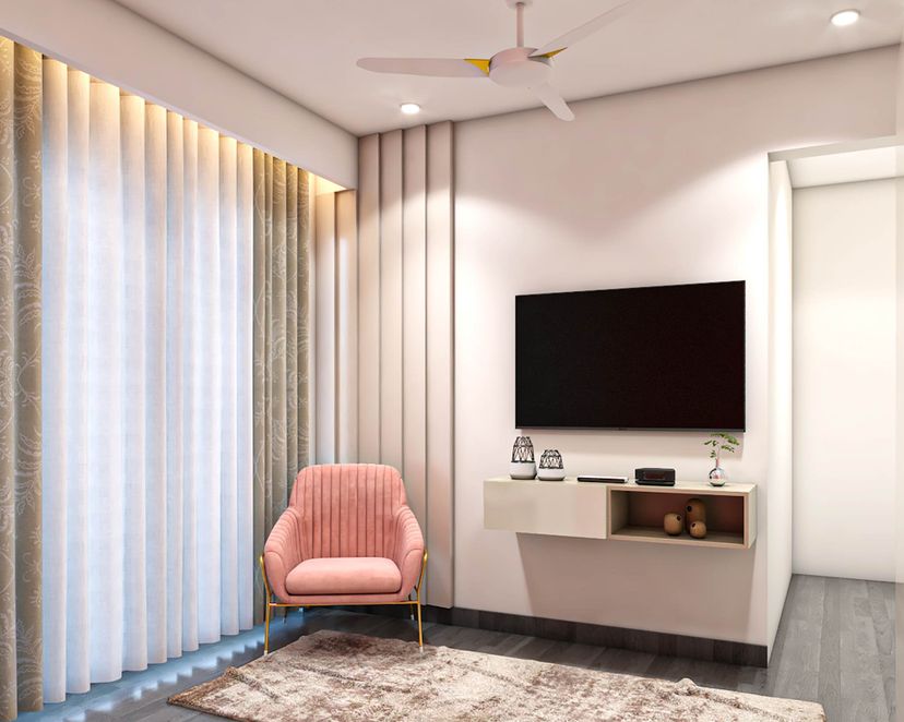 Compact TV Cabinet With A White Laminate Finish | Livspace