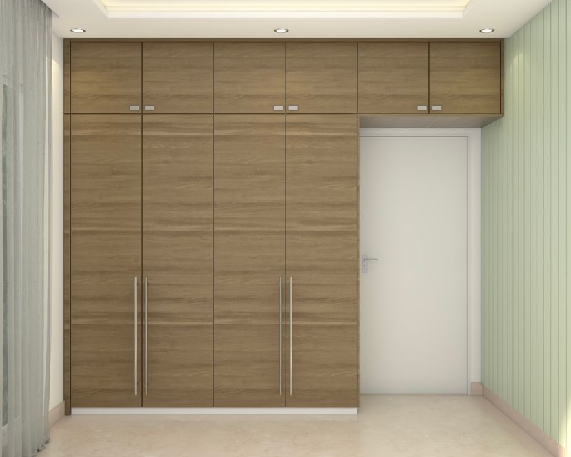 Floor-To-Ceiling Swing Wardrobe Design With A Suede Finish | Livspace