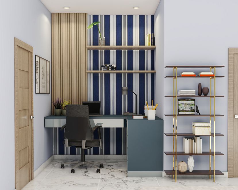 Study Room Design With L-Shaped Wall-Mounted Study Table | Livspace
