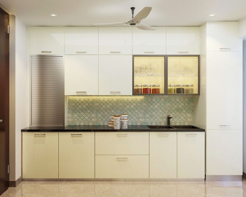 Modular Parallel Kitchen Design With Champagne-Toned Cabinets | Livspace