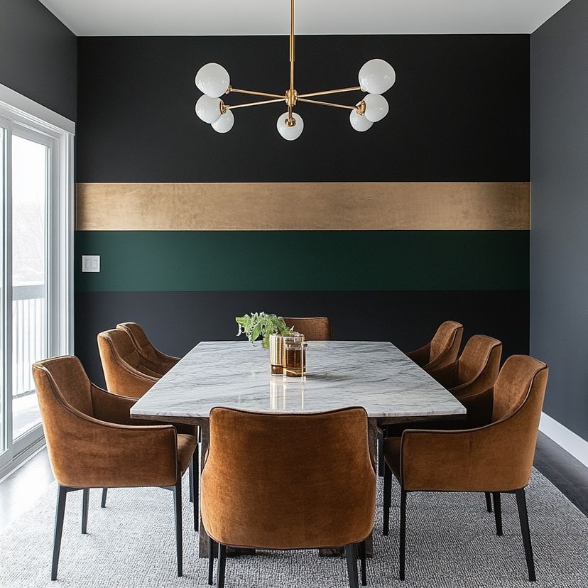 Eclectic Dining Room Design with 8-Seater Marble Table, Bold Color ...