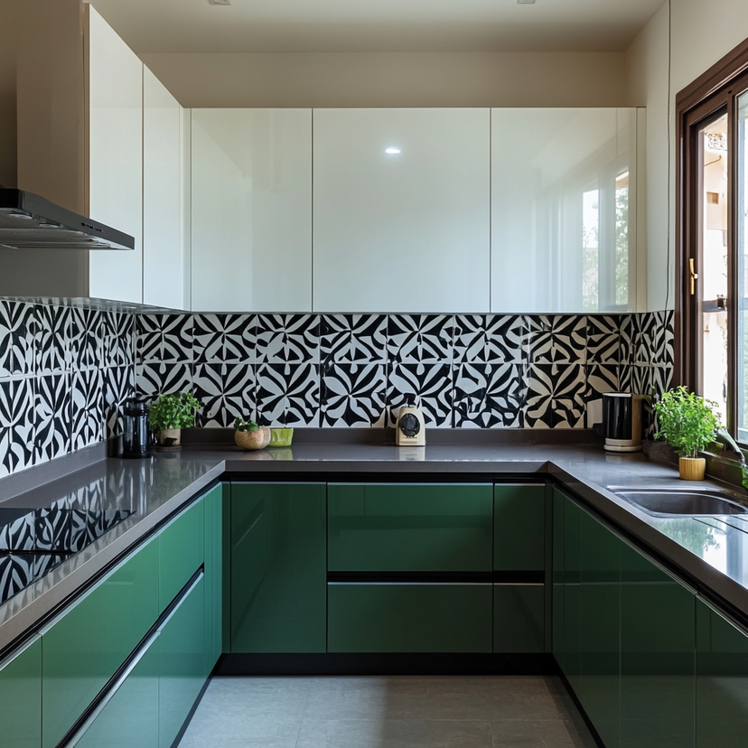 Modern U-Shaped Kitchen Design with Quartz Countertop and High-End ...