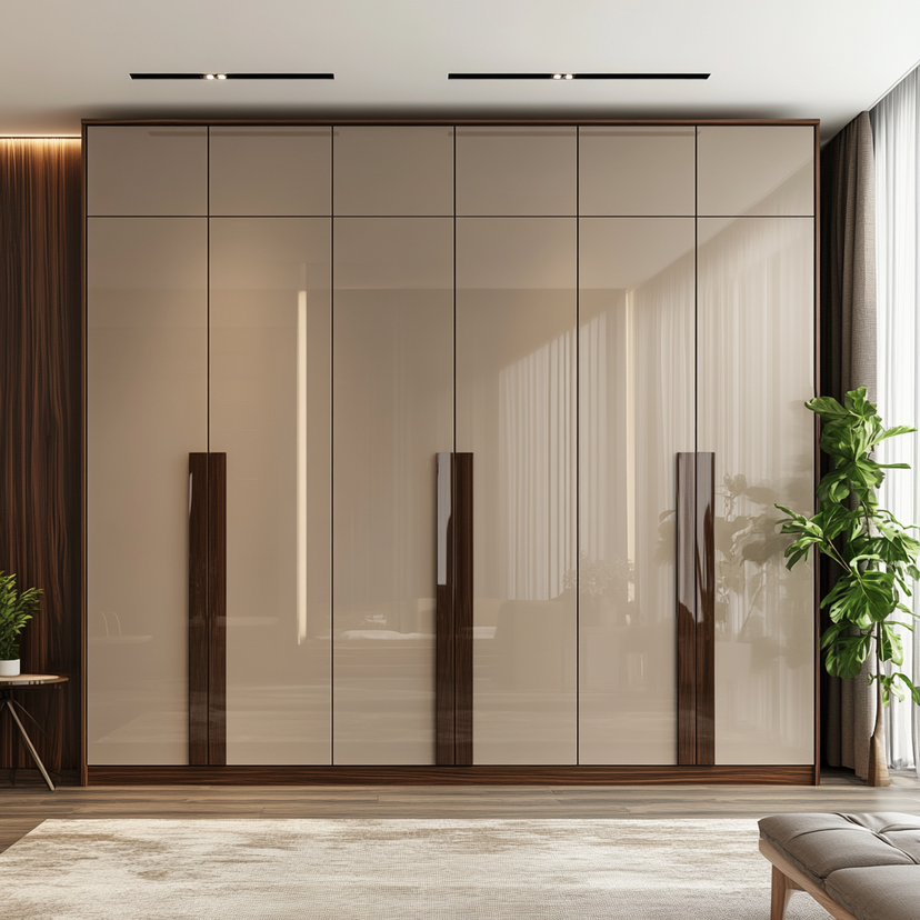 6-Door Contemporary Swing Wardrobe Design in Irish Cream with Glossy ...
