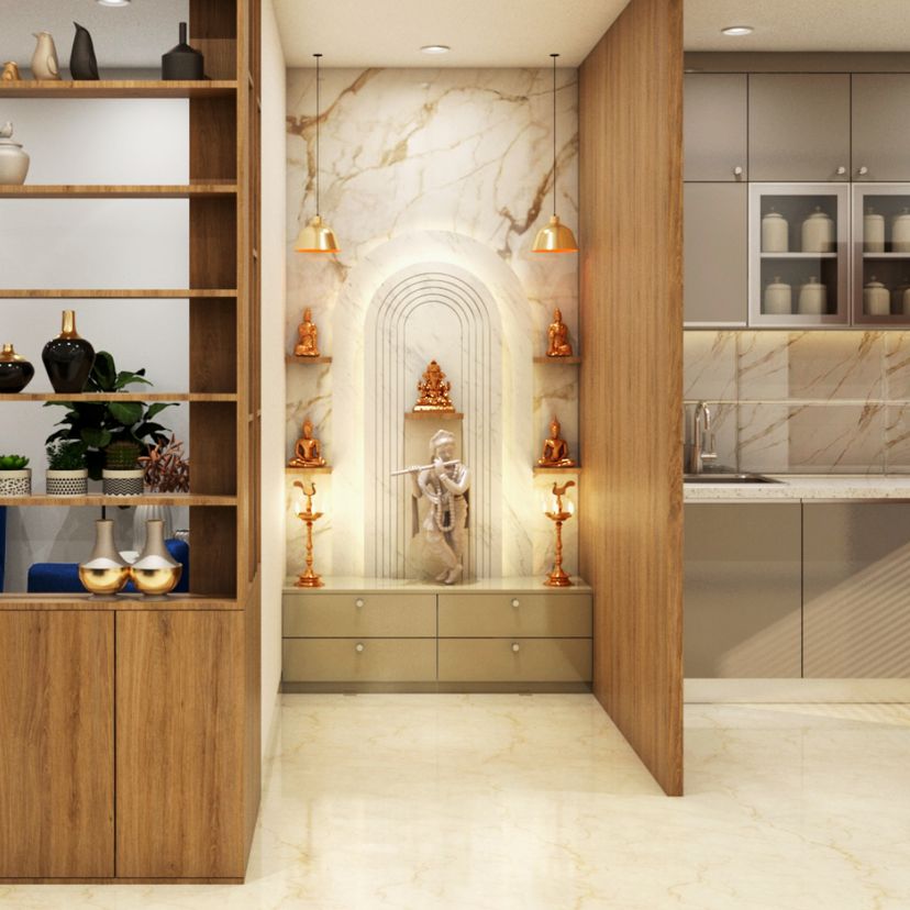 Floor-Mounted Modern Pooja Unit Design with Irish Cream Finish and ...